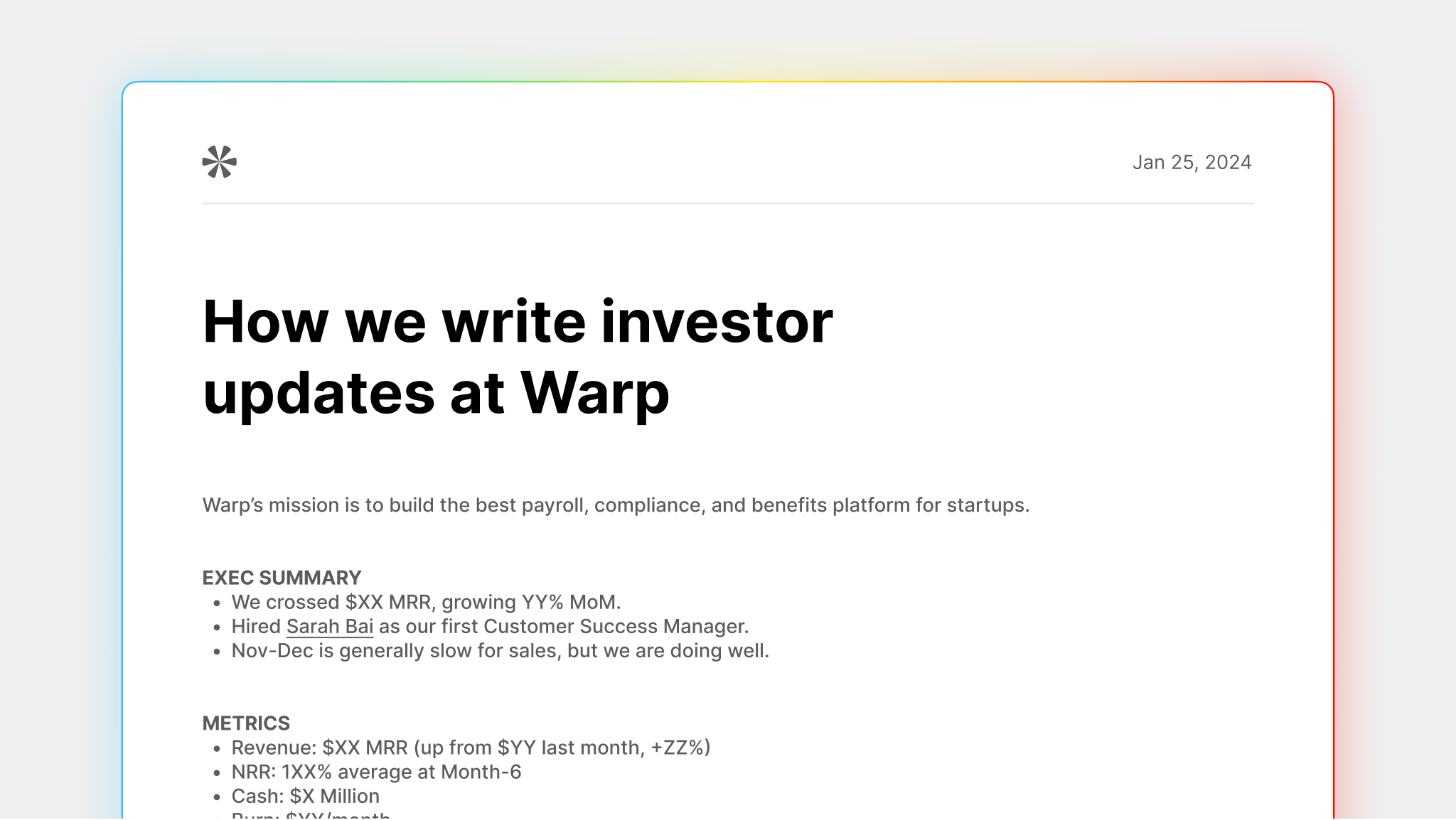 How We Write Investor Updates at Warp | Warp